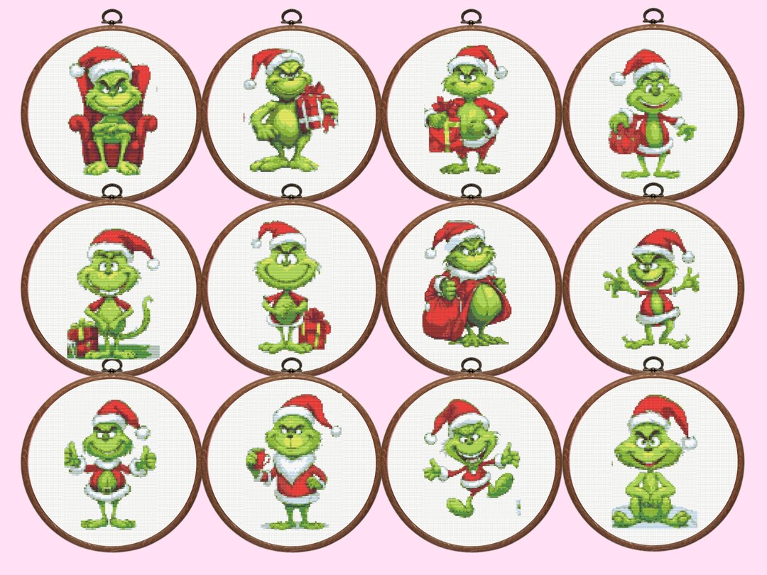 Grinch Cross Stitch Pattern, Set of 12 Grinch Cross Stitch Patterns ...