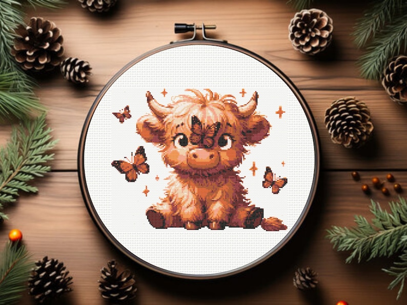 Baby Highland Cow Cross Stitch Pattern, Highland Cow Cross Stitch ...