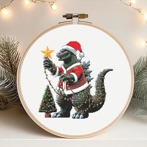 Godzilla Cross Stitch Pattern, Godzilla Christmas Cross Stitch Pattern ...