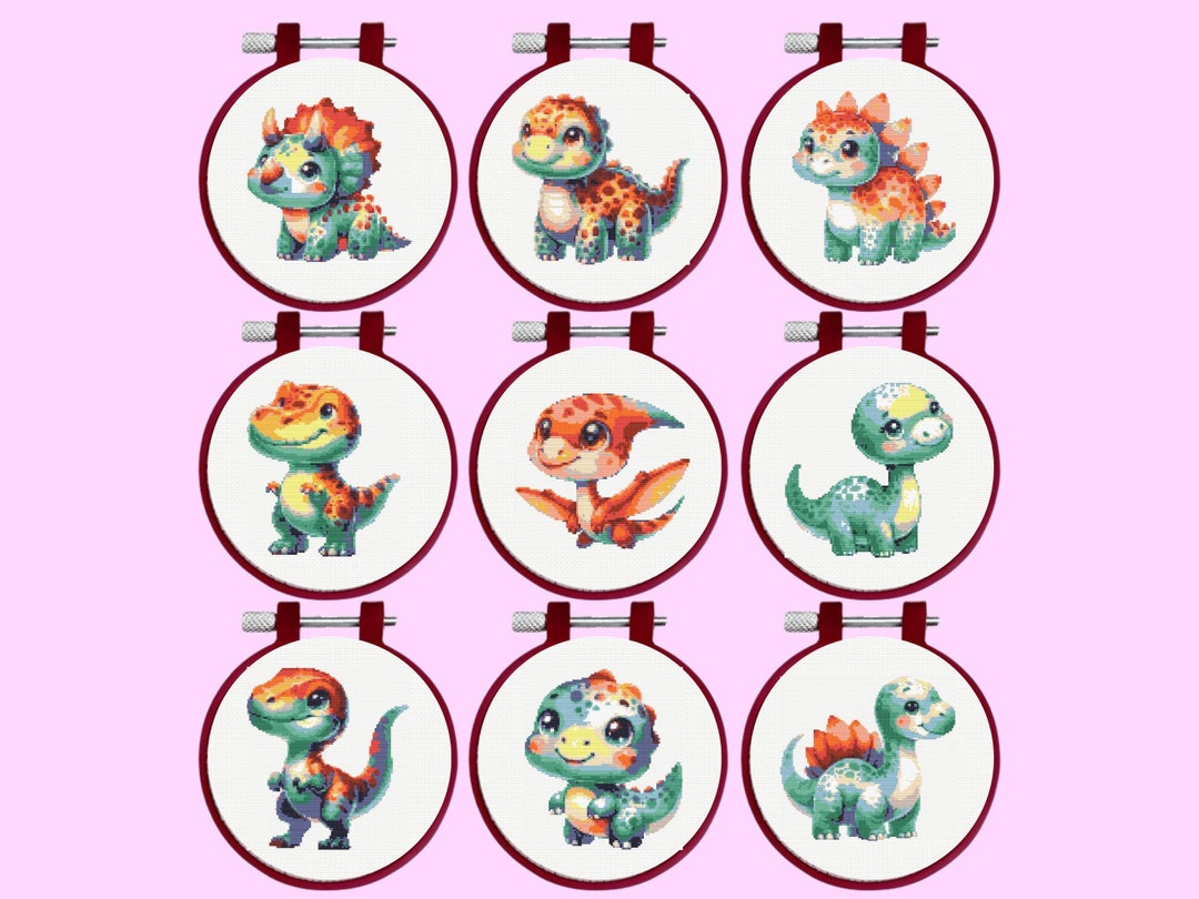Dinosaur Cross Stitch Pattern - 9 Dinosaurs Cross Stitch Pattern ...