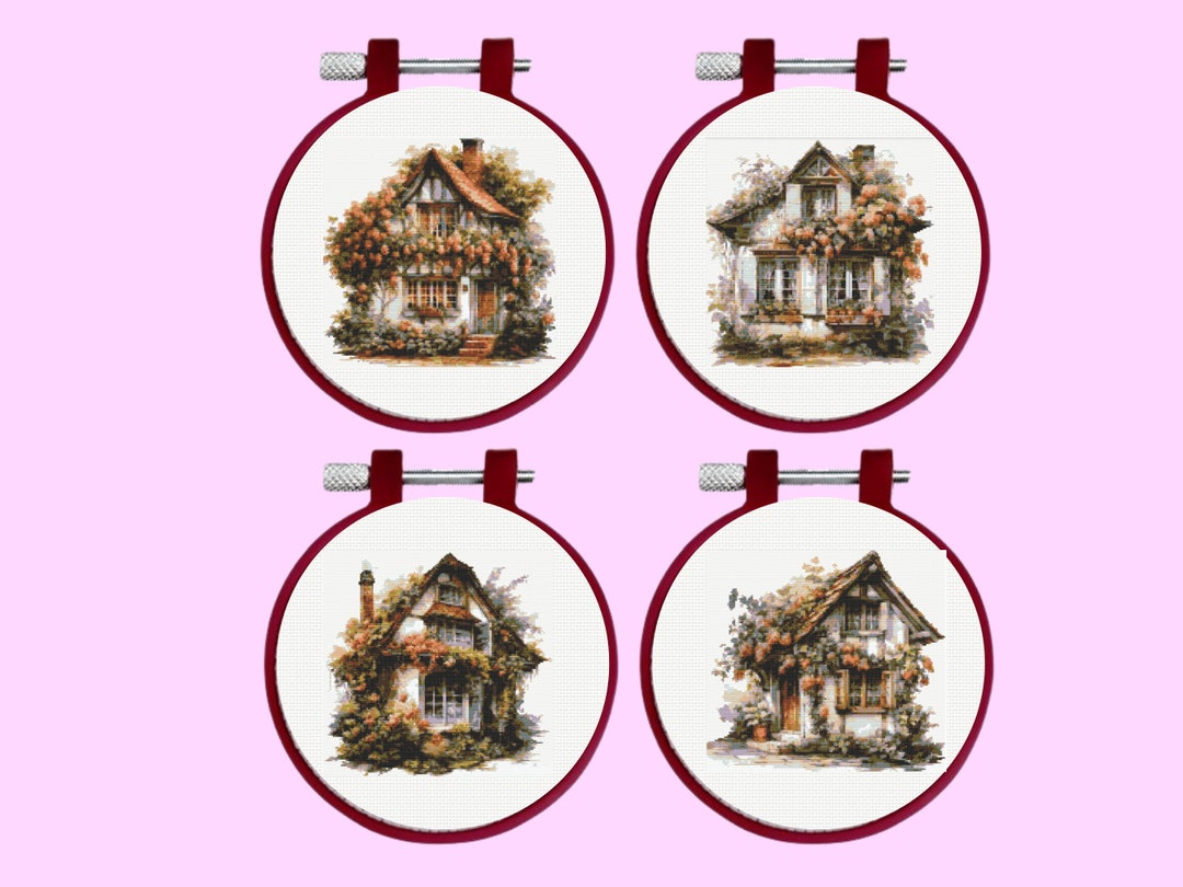 Cottage Cross Stitch Pattern, 4 Cottages Embroidery,bundle Set, Instant ...