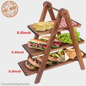 Rustic Wooden 3-tier Serving Tray – Food Display Stand for Kitchen ...