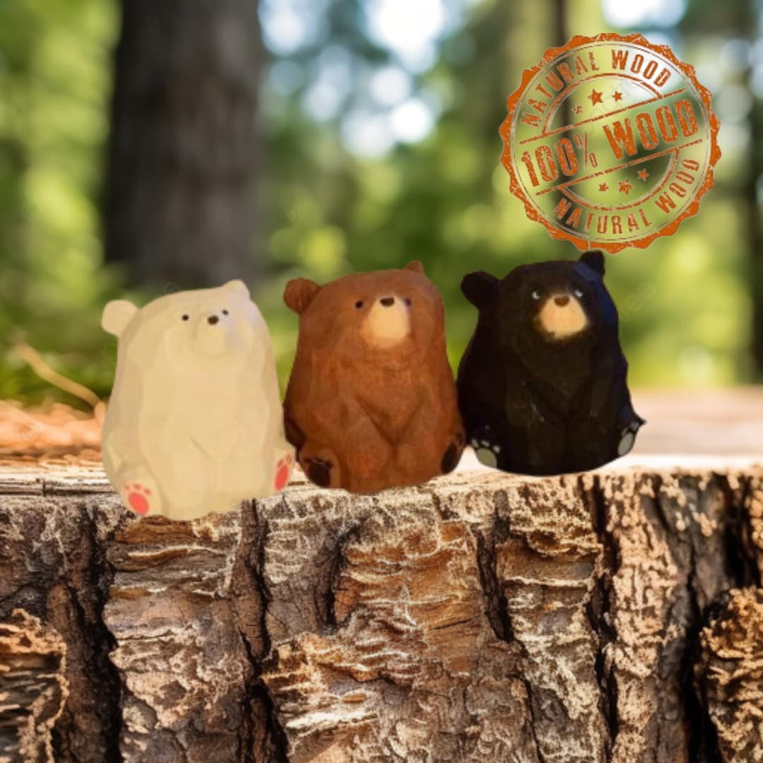 Miniature Hand-carved Wood Bears - Detailed Rustic Home Decor ...