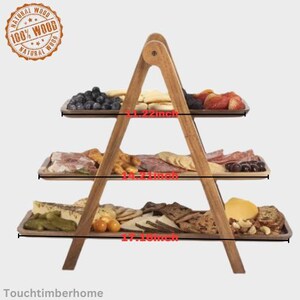 Rustic Wooden 3-tier Serving Tray – Food Display Stand for Kitchen ...