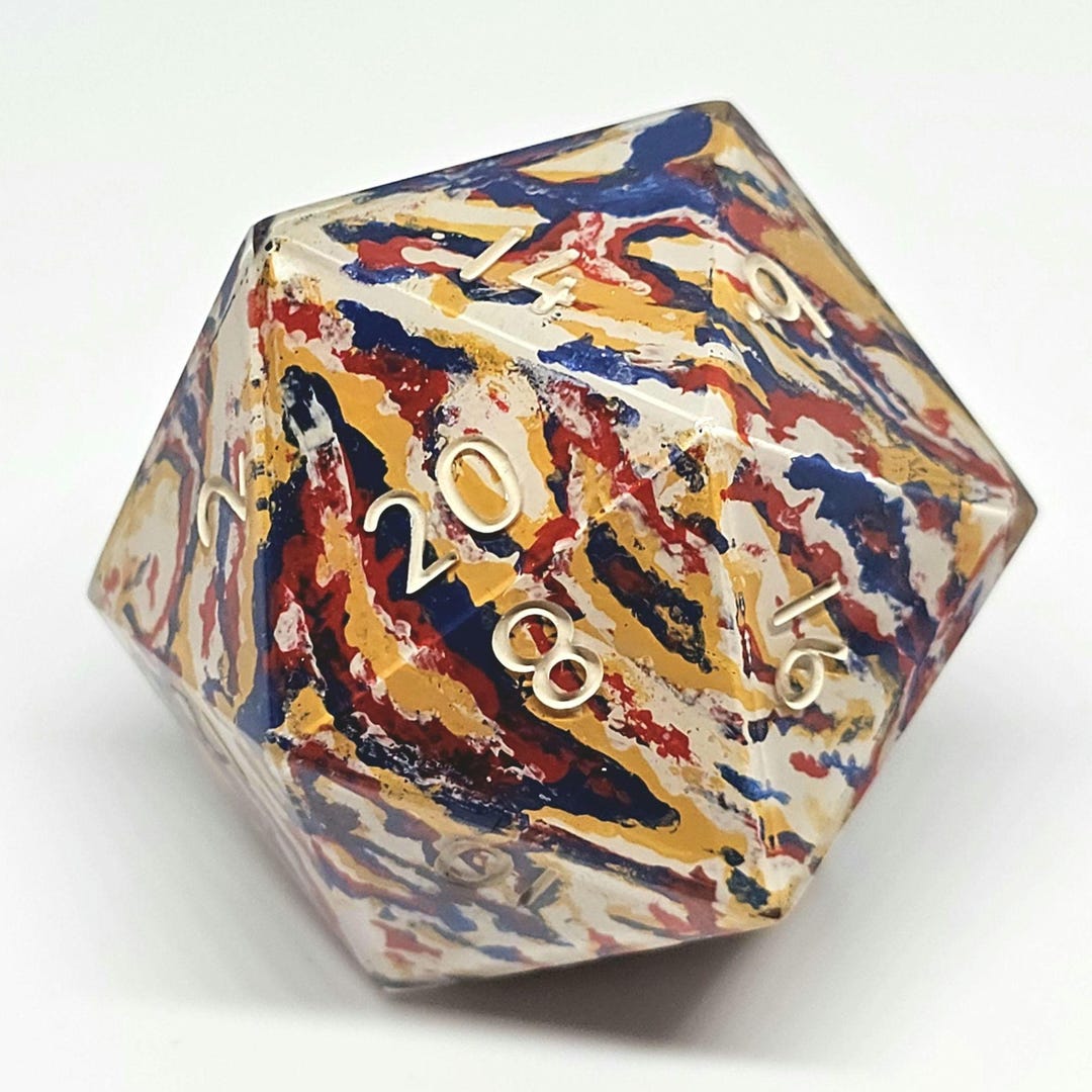 Hand-painted Abstract Art Resin D20 Dice (35mm) - Oversized Gaming Dice ...
