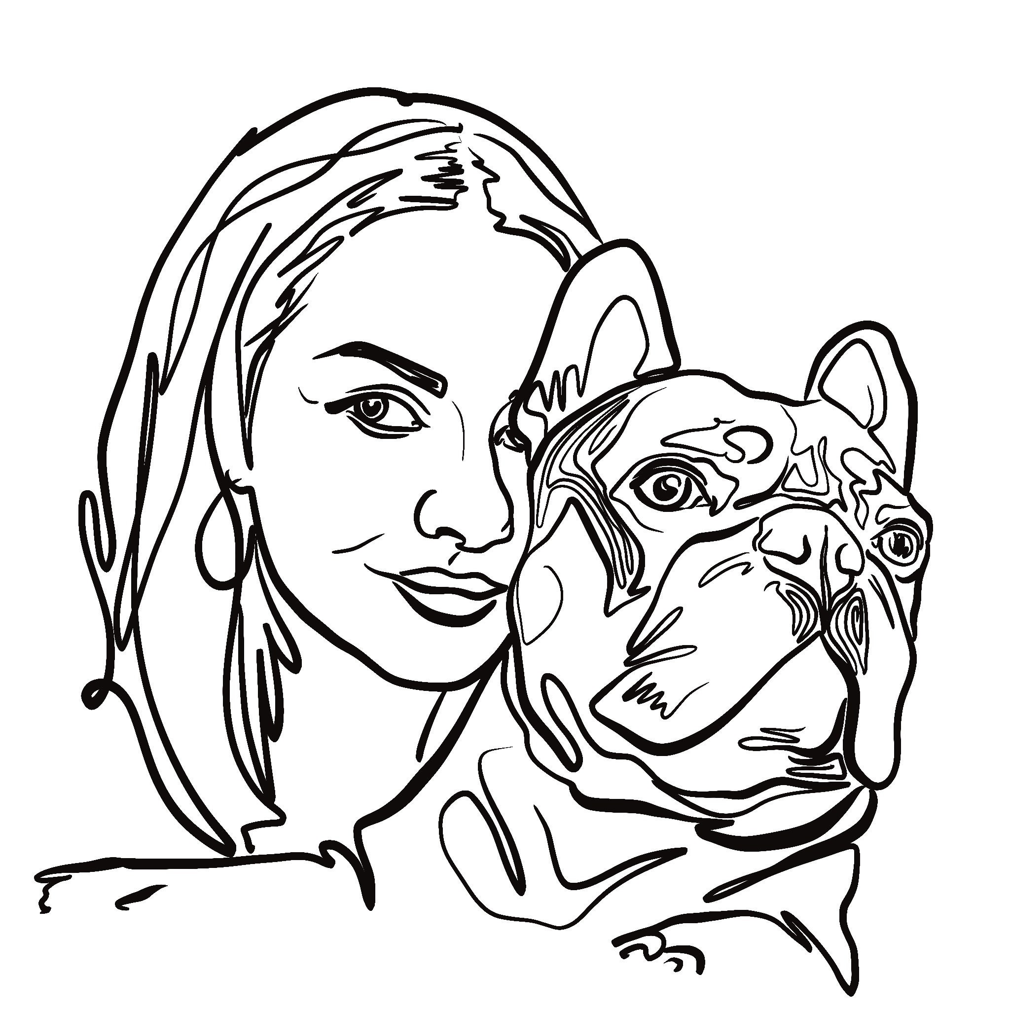 Girl and Dog Digits One Line Drawing Owner With Pet Sketch to Order ...