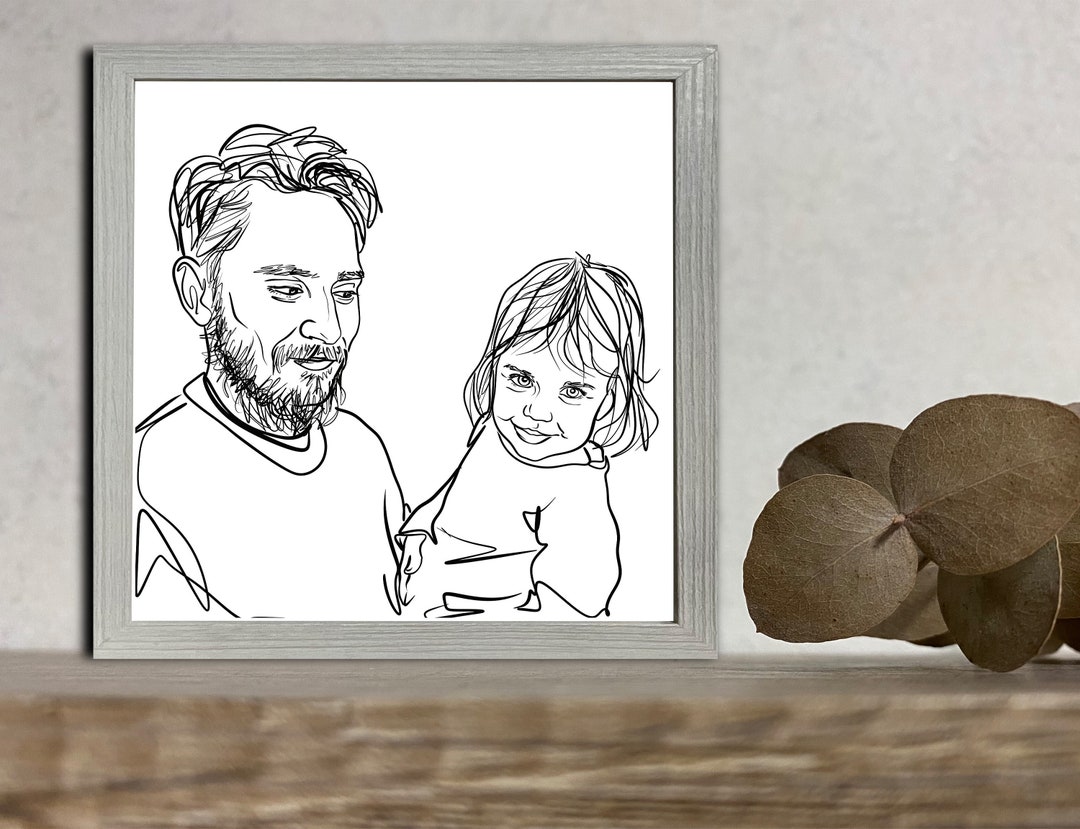 Digital Custom Portrait of an Adult and a Child Line Drawing of Two ...
