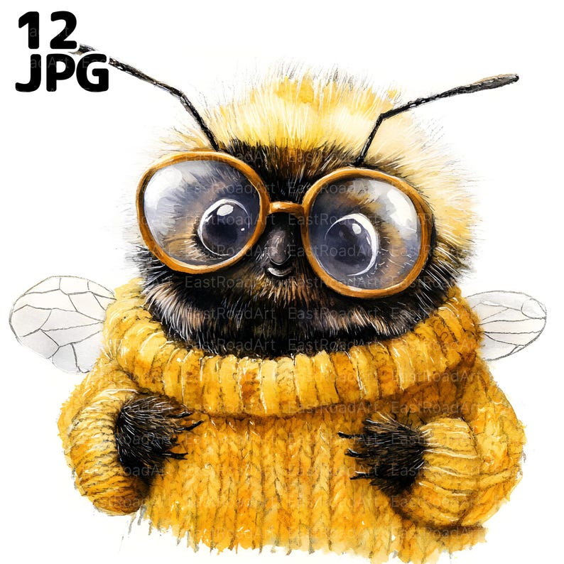 12 Bee Clipart With Glasses and Knitted Sweater for Cute Crafts and ...