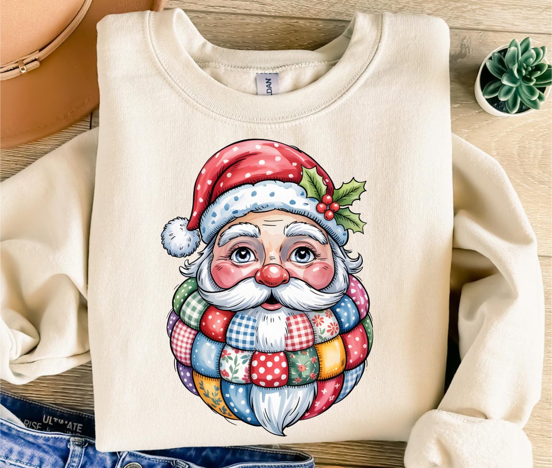 Patchwork Santa Claus PNG, Christmas Png, Santa Claus Png, Retro ...