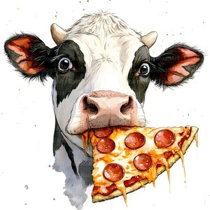 Funny Cow Eating Pizza Clipart, 18 JPG Comics Farm Animal Cartoon ...