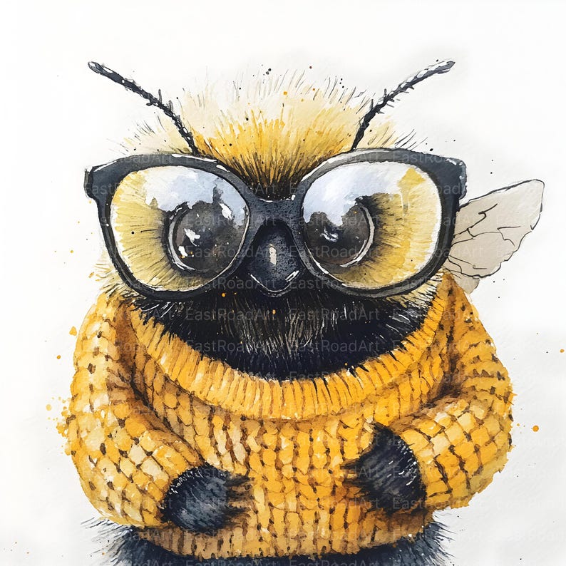 12 Bee Clipart With Glasses and Knitted Sweater for Cute Crafts and ...