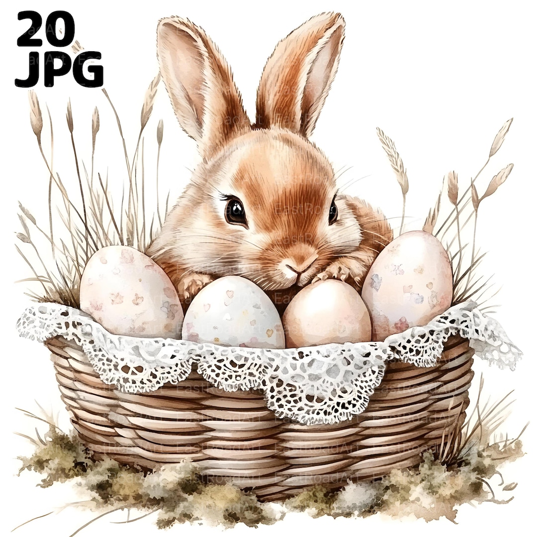20 Easter Bunny Basket Clipart, Easter Clipart, Easter Eggs Clipart ...