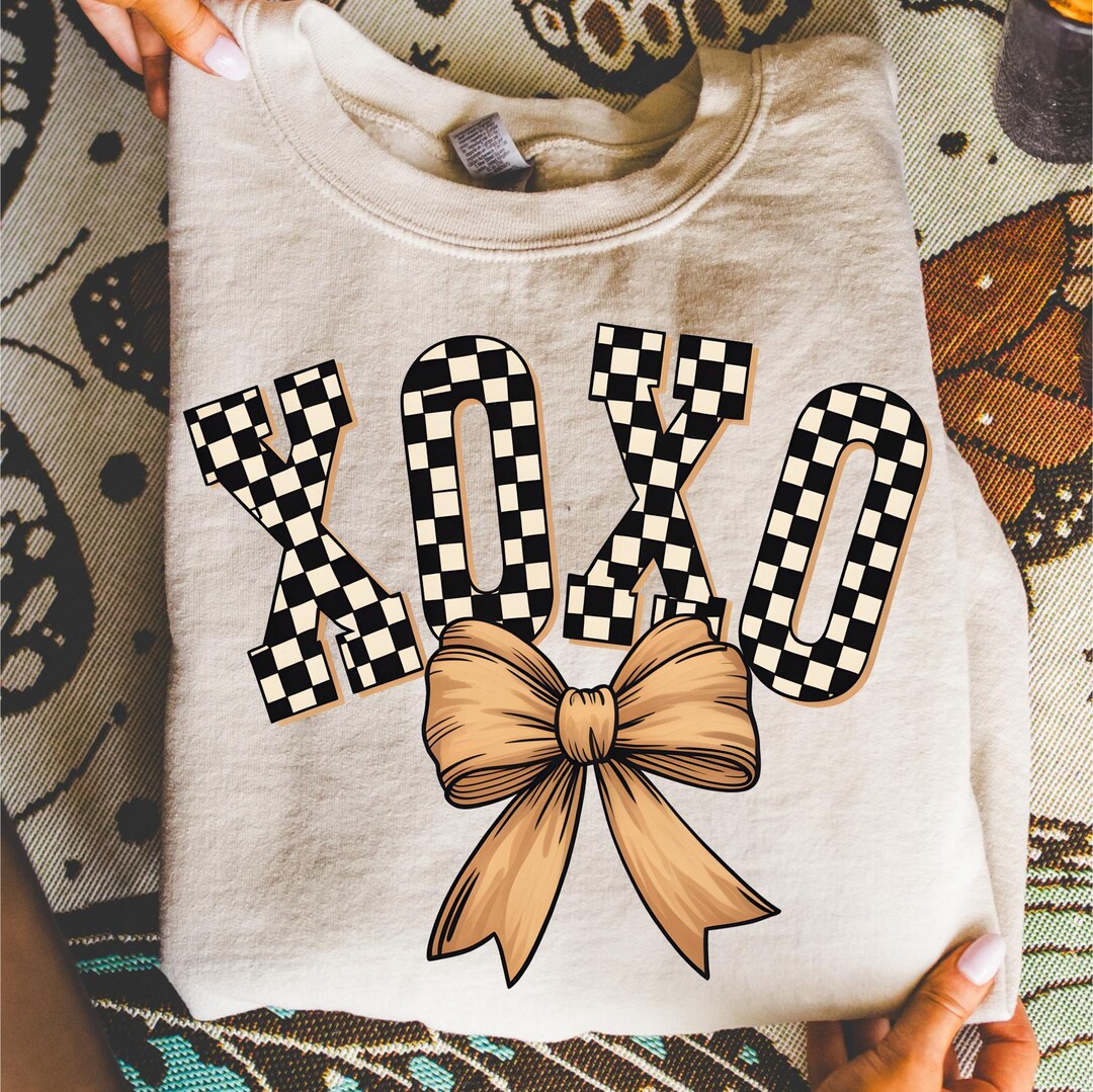 Checkered Xoxo PNG, Neutral Xoxo Design, Coquette Bow Png, Love Png ...