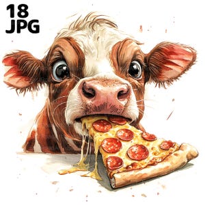 Funny Cow Eating Pizza Clipart, 18 JPG Comics Farm Animal Cartoon ...