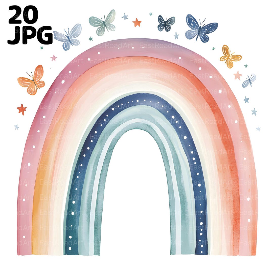 20 Pastel Boho Rainbows Clipart, Boho Clipart, High Quality Jpgs ...