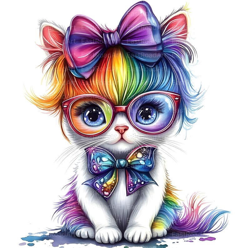 16 Cute Cat Clipart, Kitten Clipart, Rainbow Clipart, Bow Clipart ...