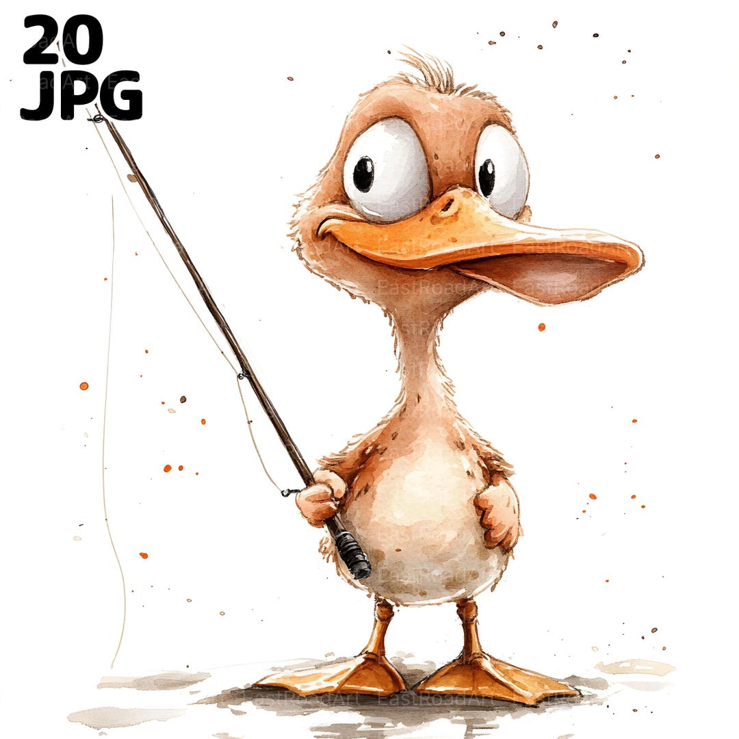 20 Fishing Goose Clipart, Funny Cartoon Goose With Fishing Rod ...