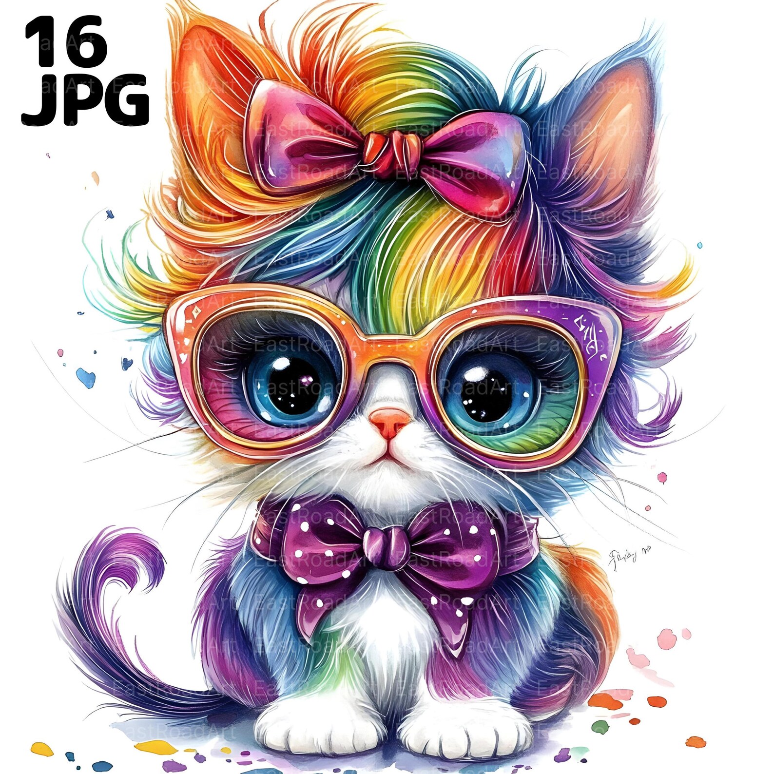 16 Cute Cat Clipart, Kitten Clipart, Rainbow Clipart, Bow Clipart ...