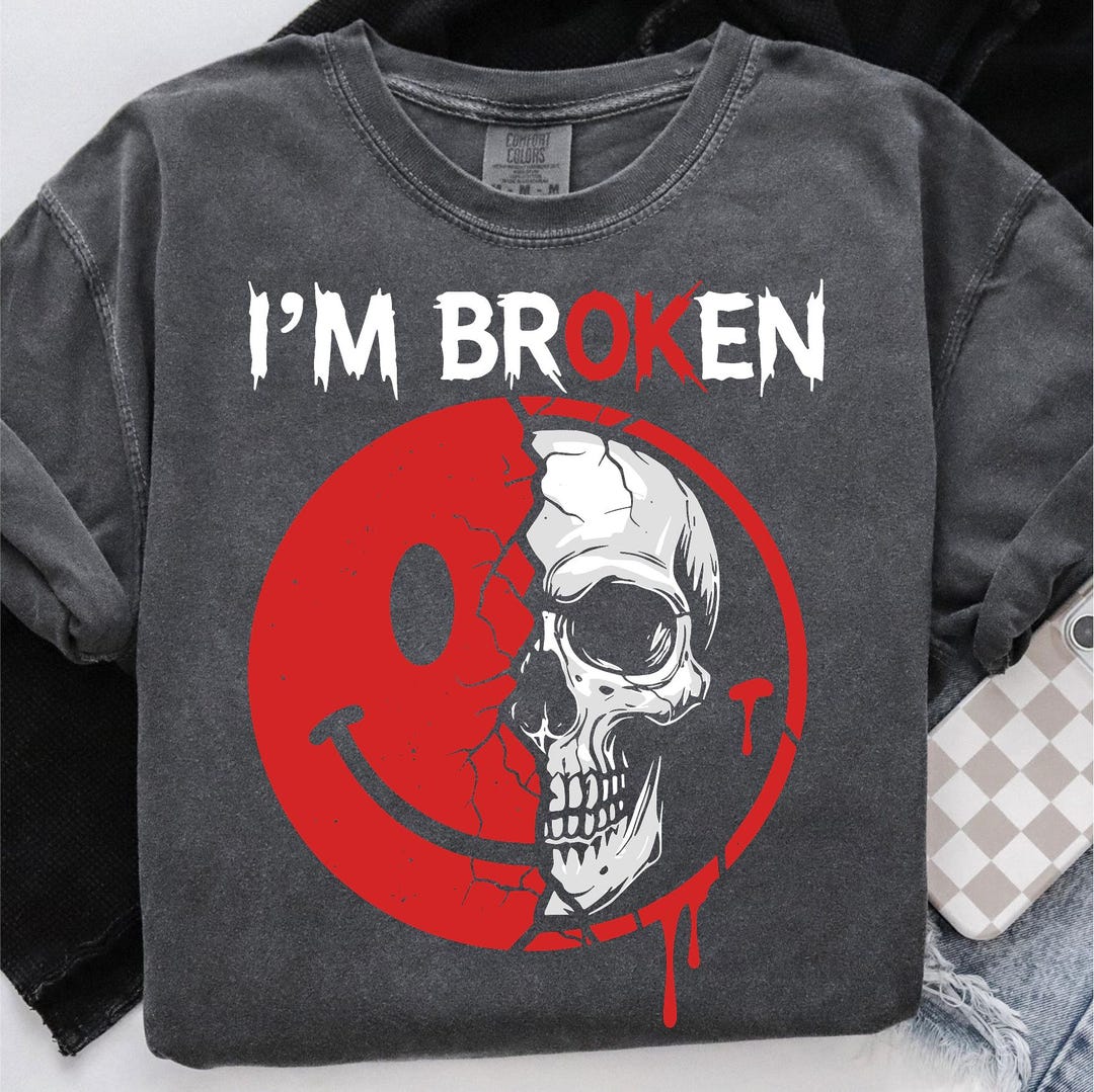I'm Broken Skull Smiley Face Digital Art, Skull PNG, Goth Grunge Emo ...