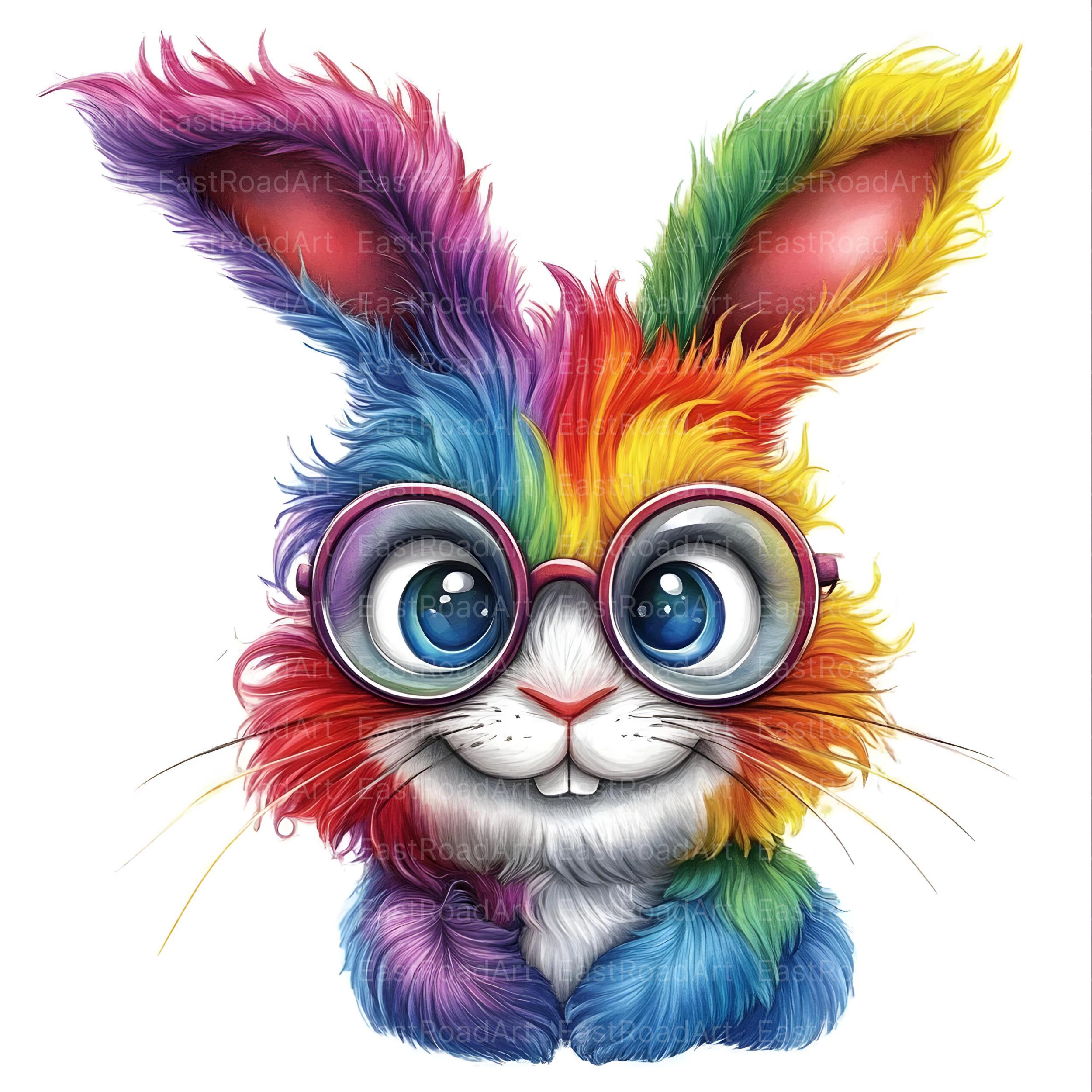 Funny Rabbit Clipart, Bunny Clipart, Rainbow Hair Clipart, Rainbow ...