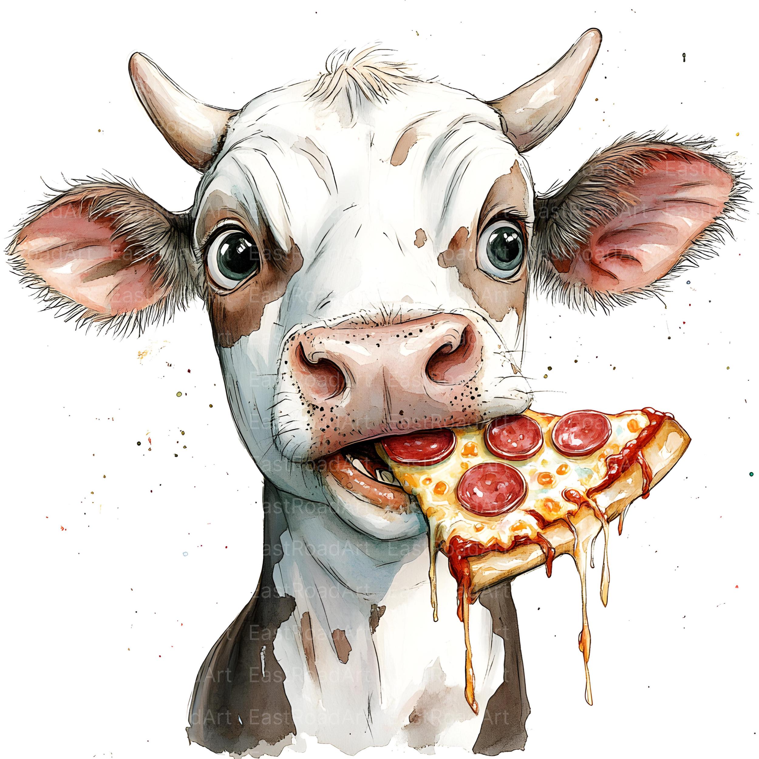 Funny Cow Eating Pizza Clipart, 18 JPG Comics Farm Animal Cartoon ...