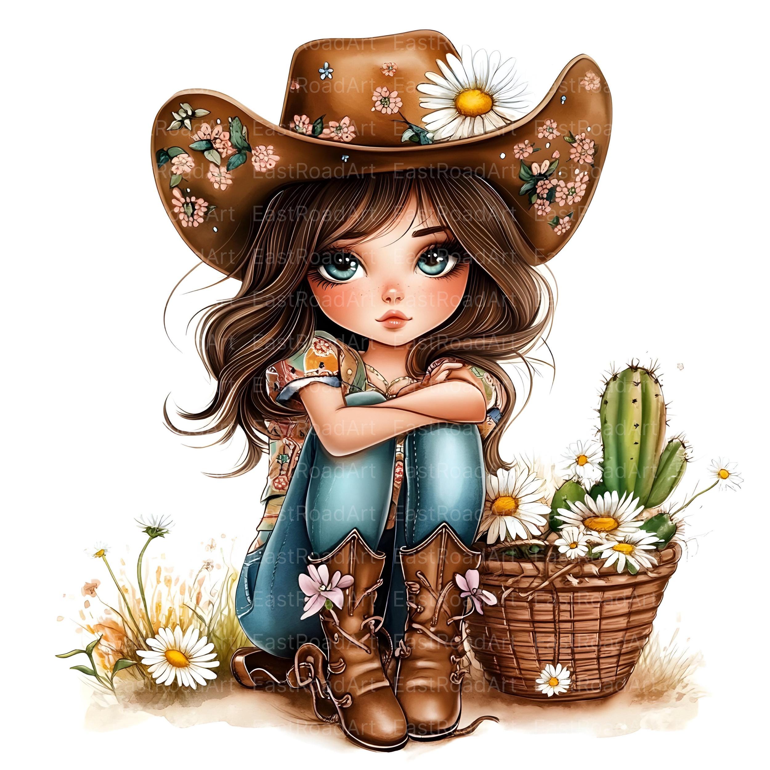 14 Cowgirl Clipart With Daisies, Cute Western Girl, Rustic Country ...