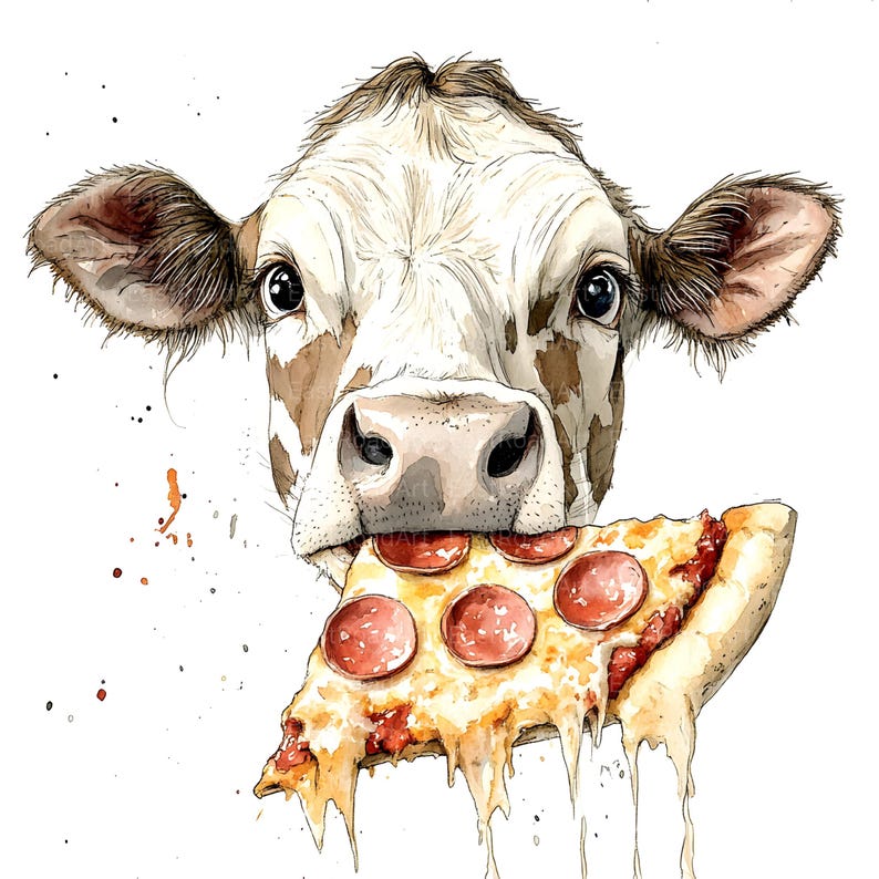 Funny Cow Eating Pizza Clipart, 18 JPG Comics Farm Animal Cartoon ...
