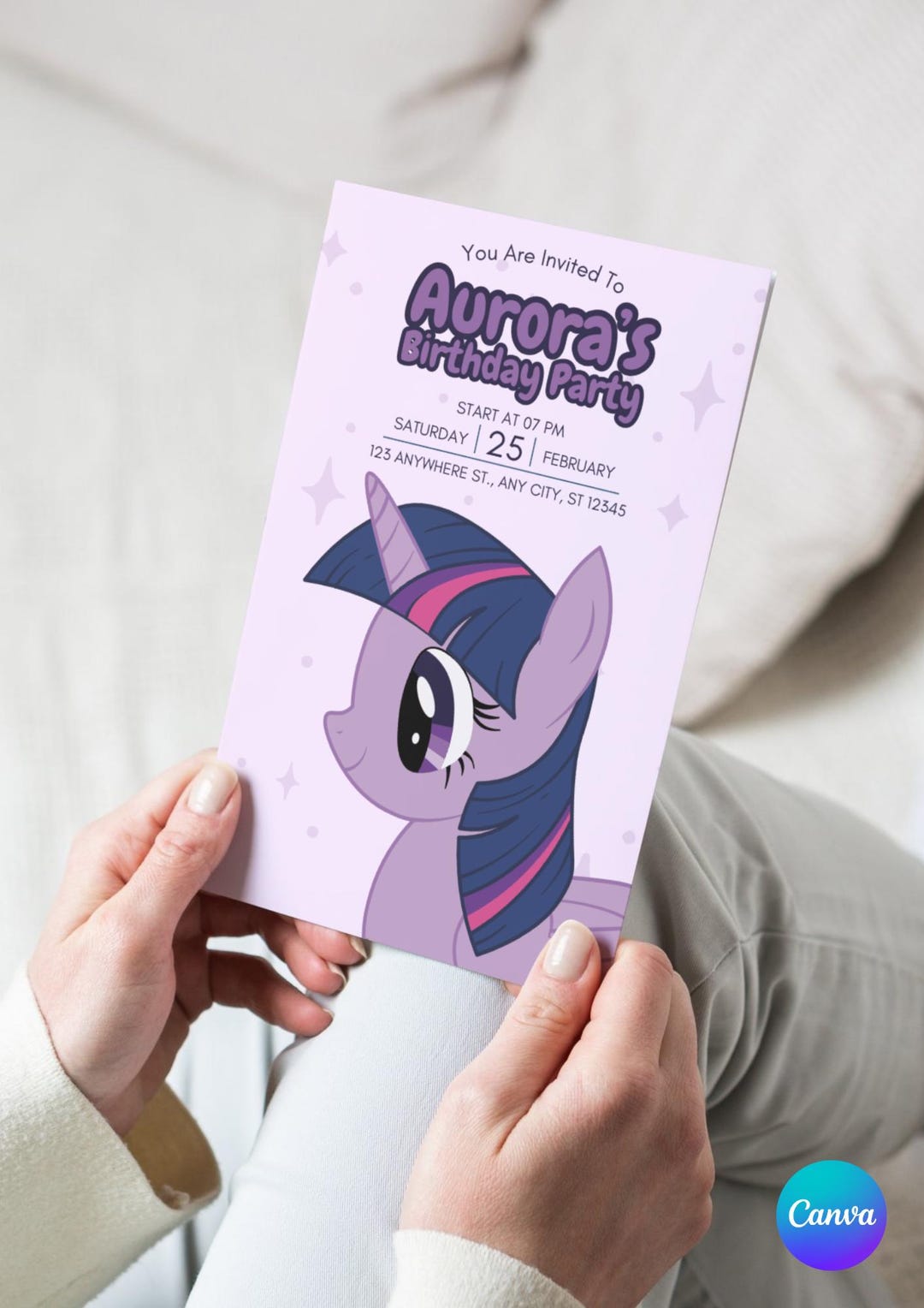 Twilight Sparkle Birthday Invitation (my Little Pony) - Editable Canva ...