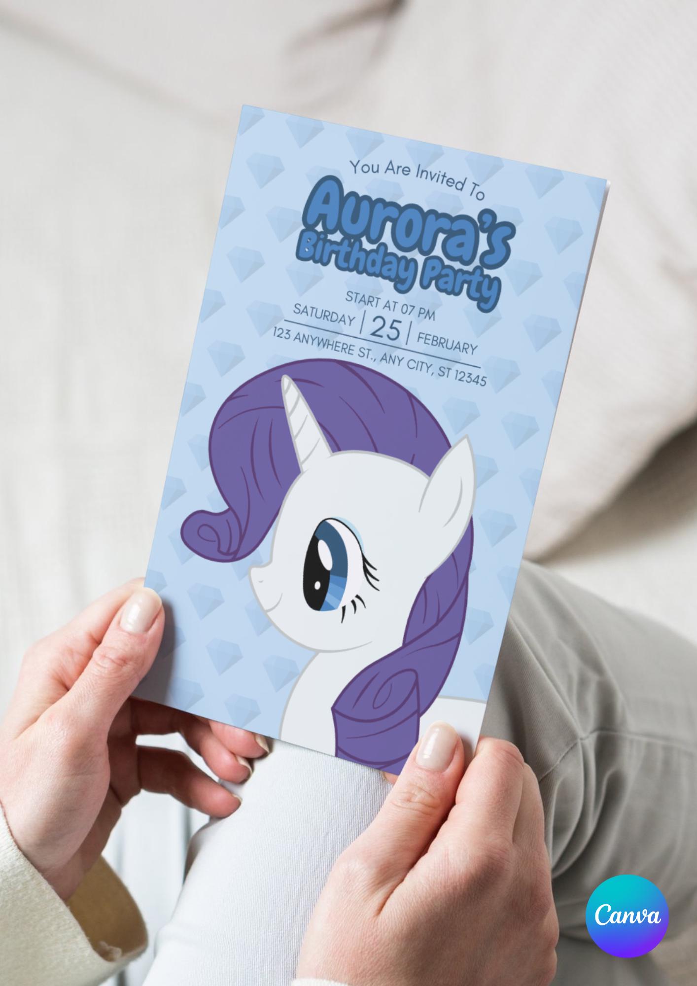 Rarity Birthday Invitation (my Little Pony) - Editable Canva Template ...
