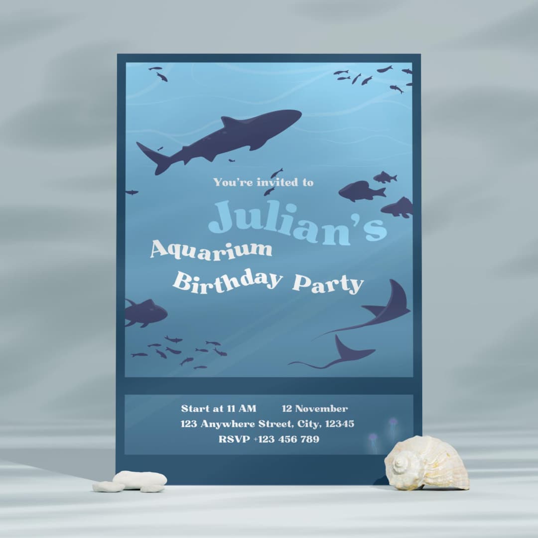 Aquarium Birthday Party Invitation - Editable Canva Template ...