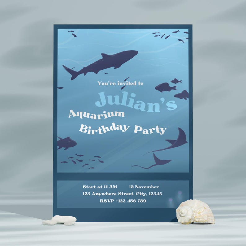 Aquarium Birthday Party Invitation - Editable Canva Template ...