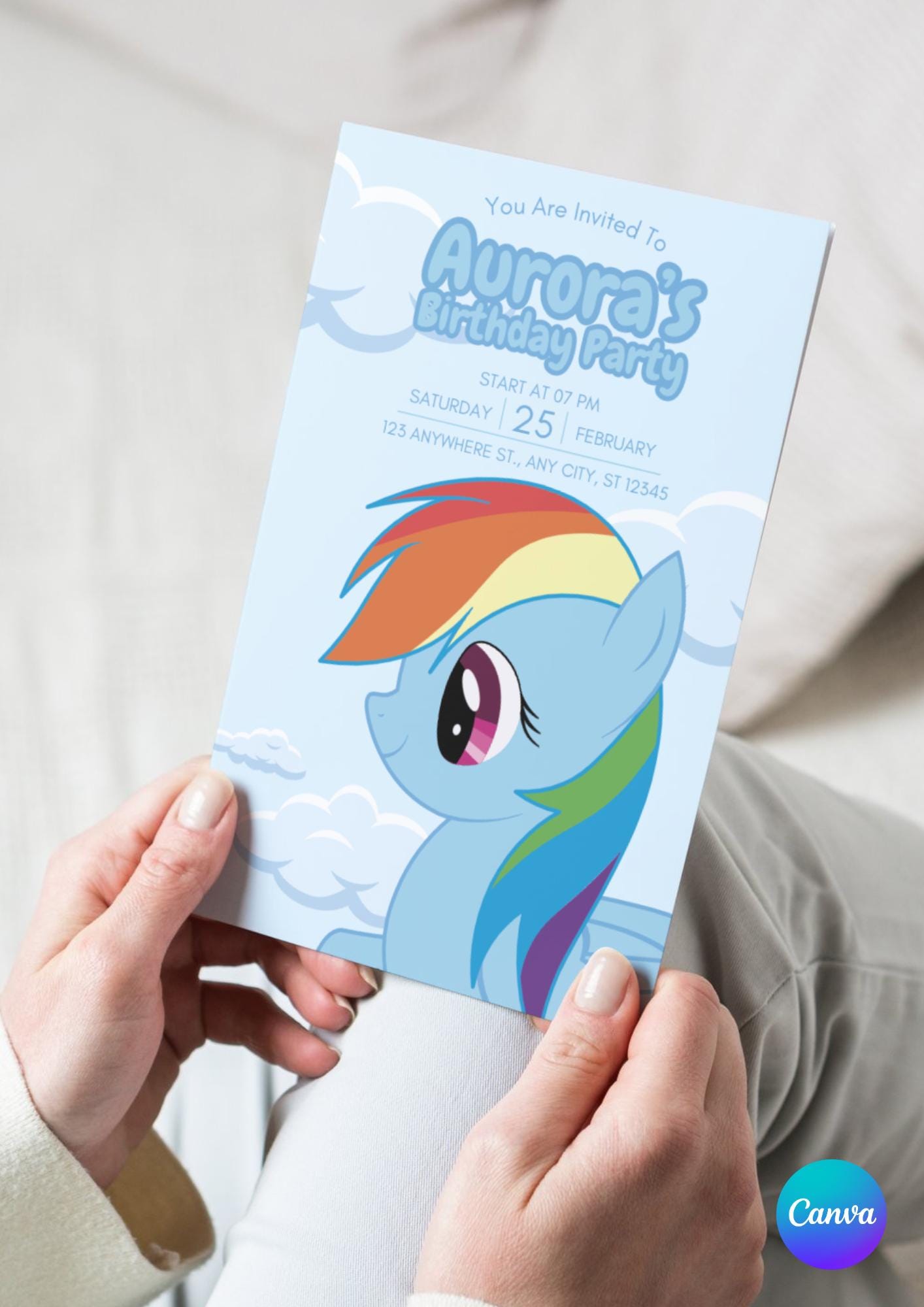 Rainbow Dash Birthday Invitation (my Little Pony) - Canva Template - Etsy