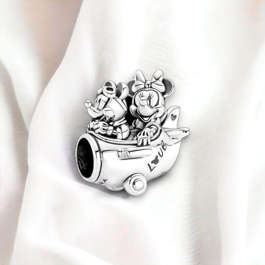 Playful Mickey & Minnie Mouse Airplane Charm, Sterling Silver Plane ...