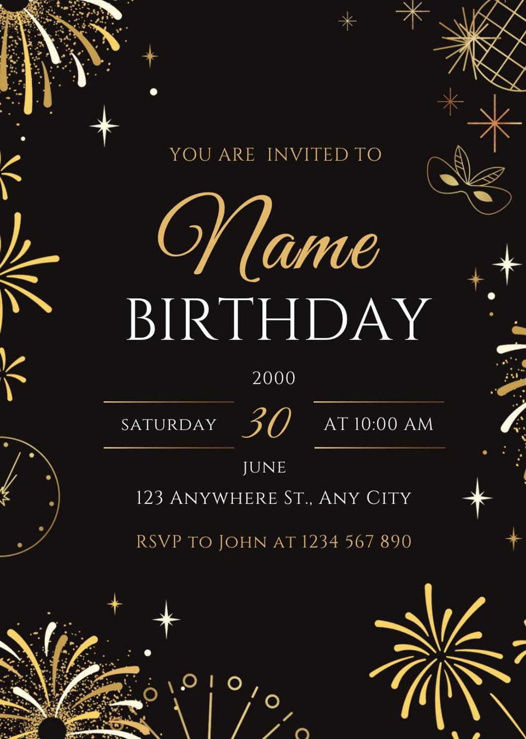 Black and Gold Luxury Party Invitation Template - Etsy