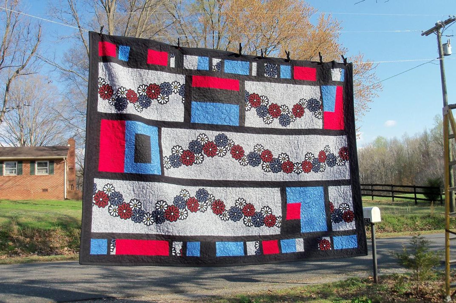 Quilt Japanese Indigo Mums Mid Century Art Textile Quilting ...