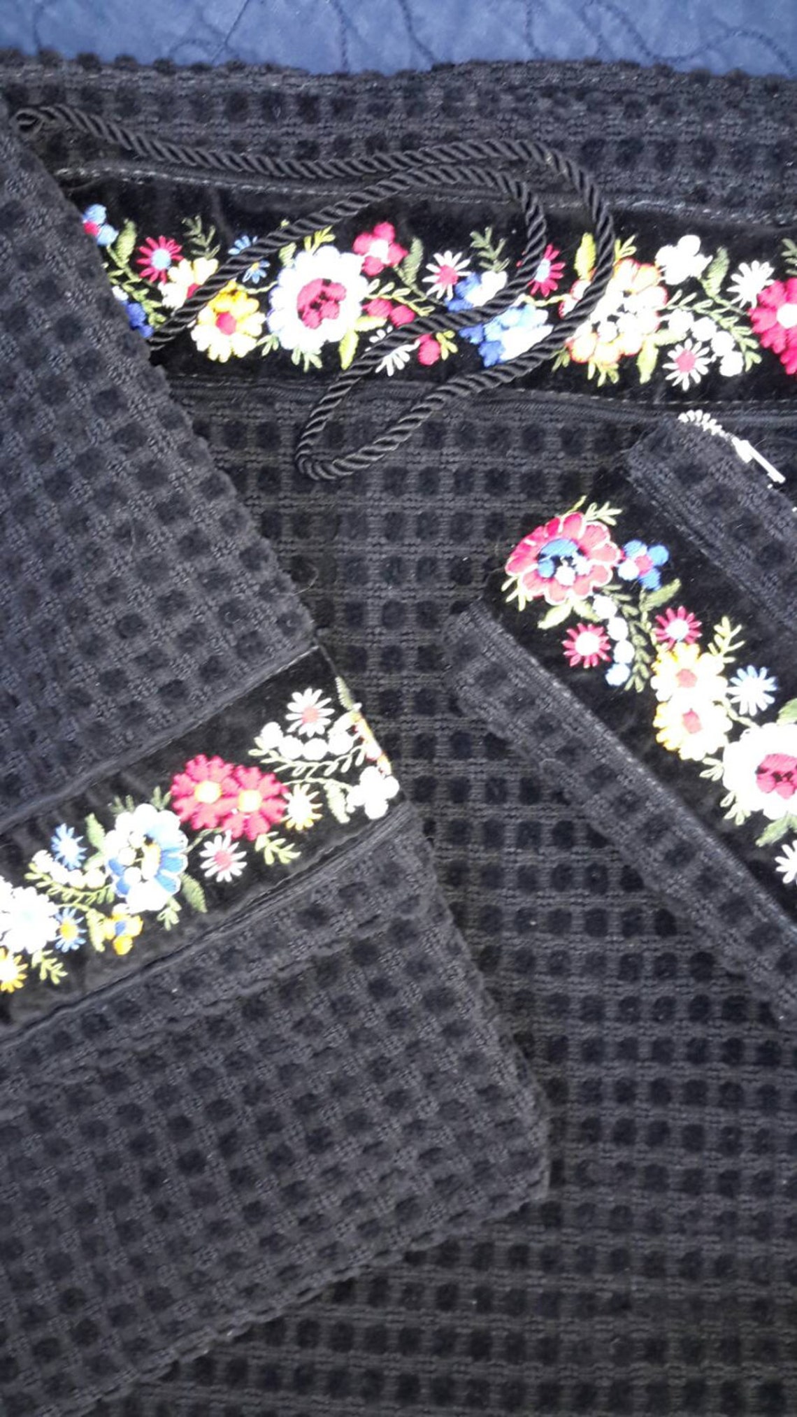 Handbags Set Black Chenille Tote Weekender Messenger Bag Pouch Three ...