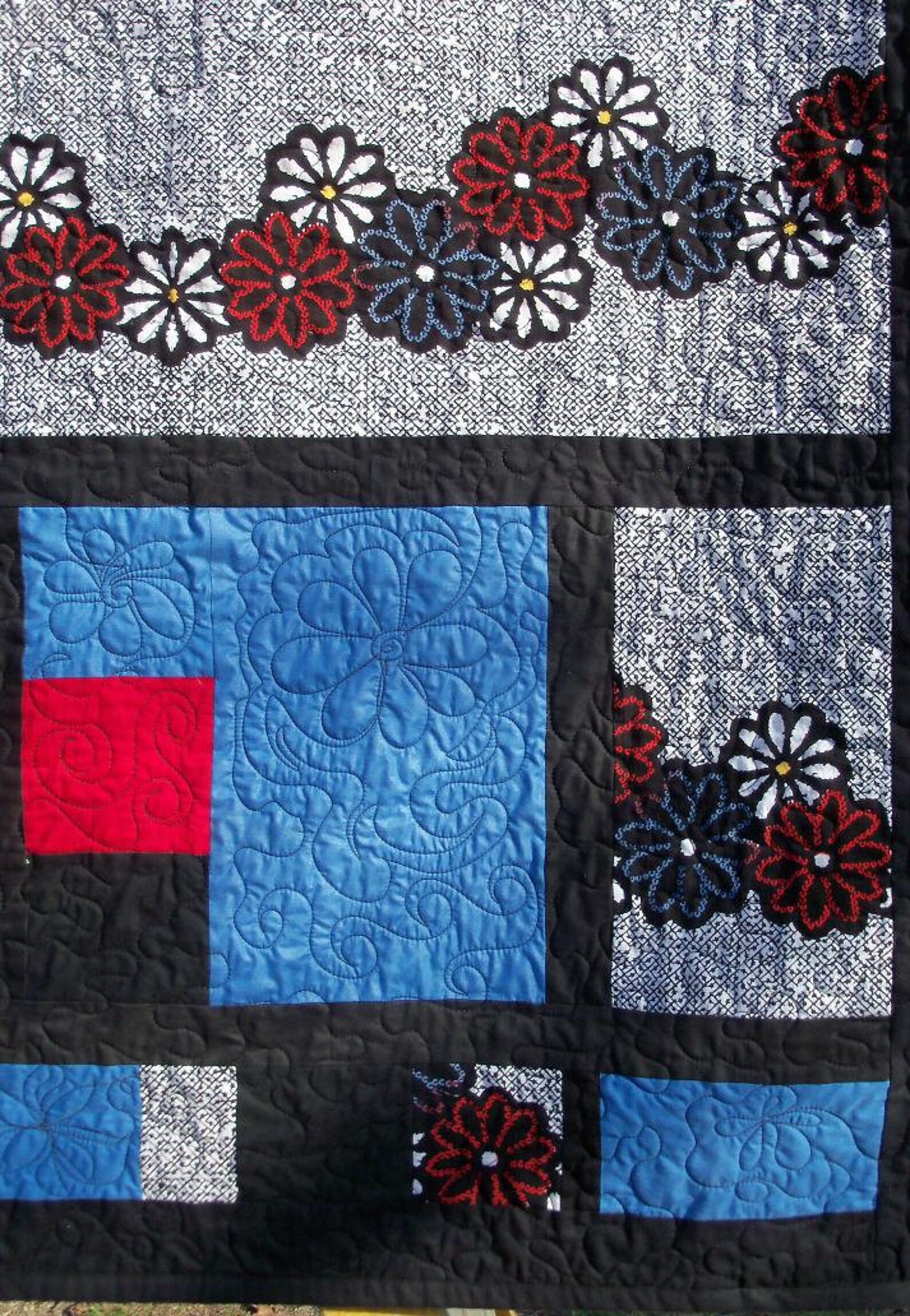 Quilt Japanese Indigo Mums Mid Century Art Textile Quilting ...