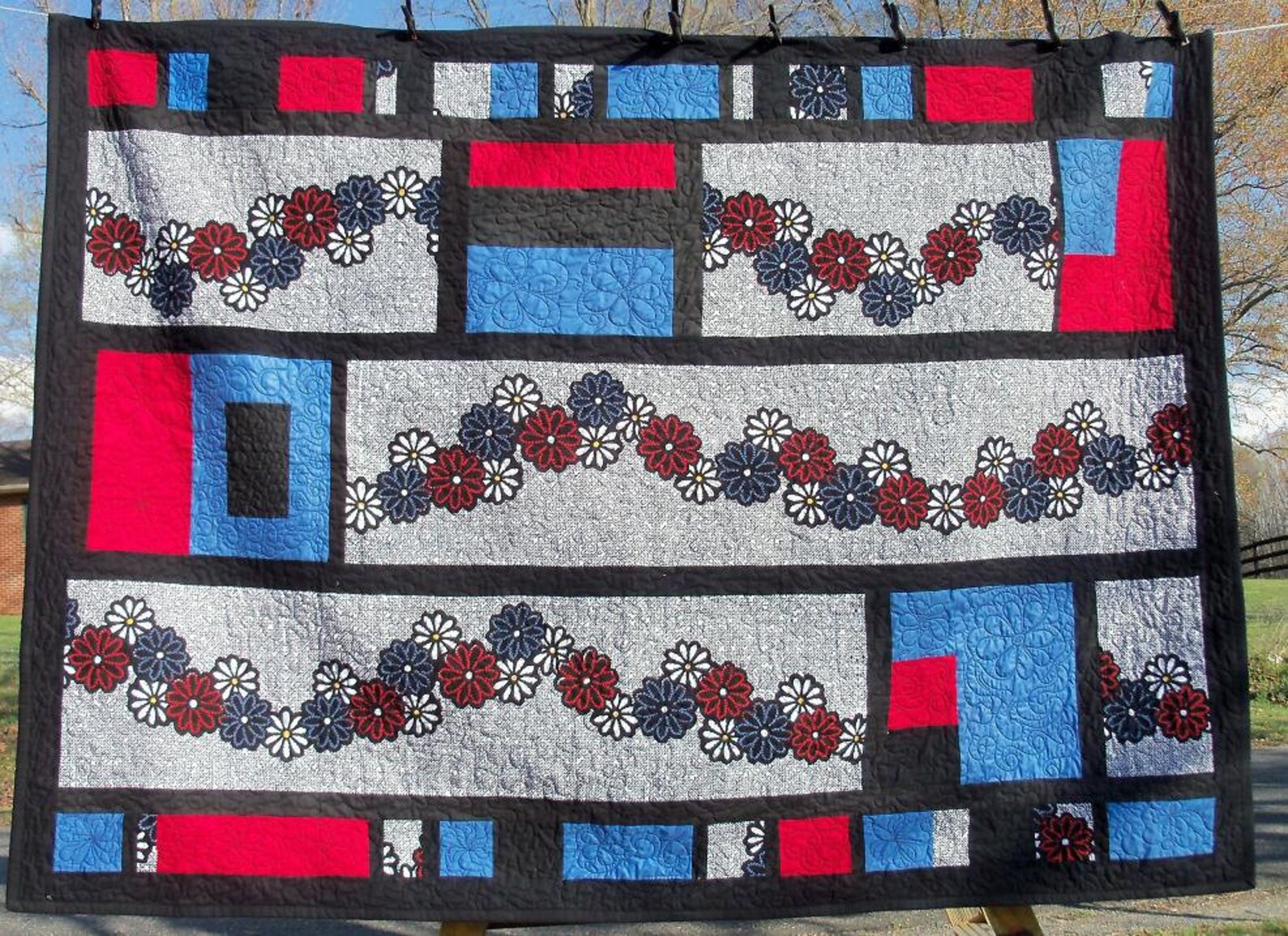 Quilt Japanese Indigo Mums Mid Century Art Textile Quilting ...