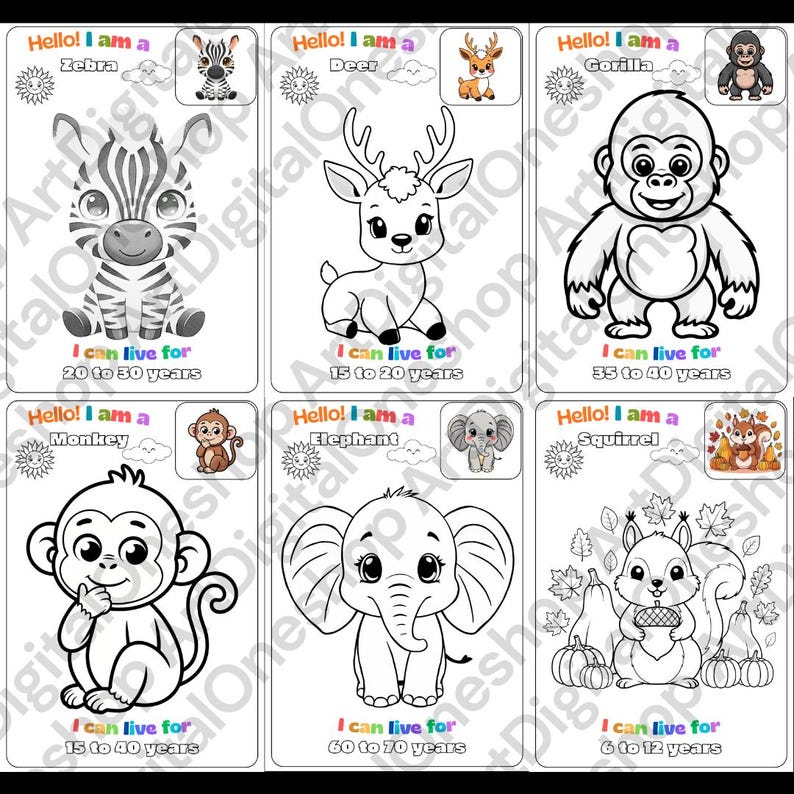 Wild Safari Animals Coloring Book for Kids, Educational A4 (PDF ...