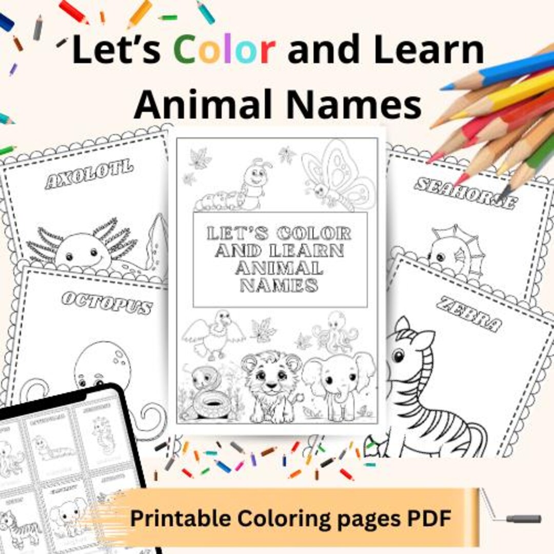 Animal Coloring Book for Kids | Learn Animal Names & Practice Writing ...