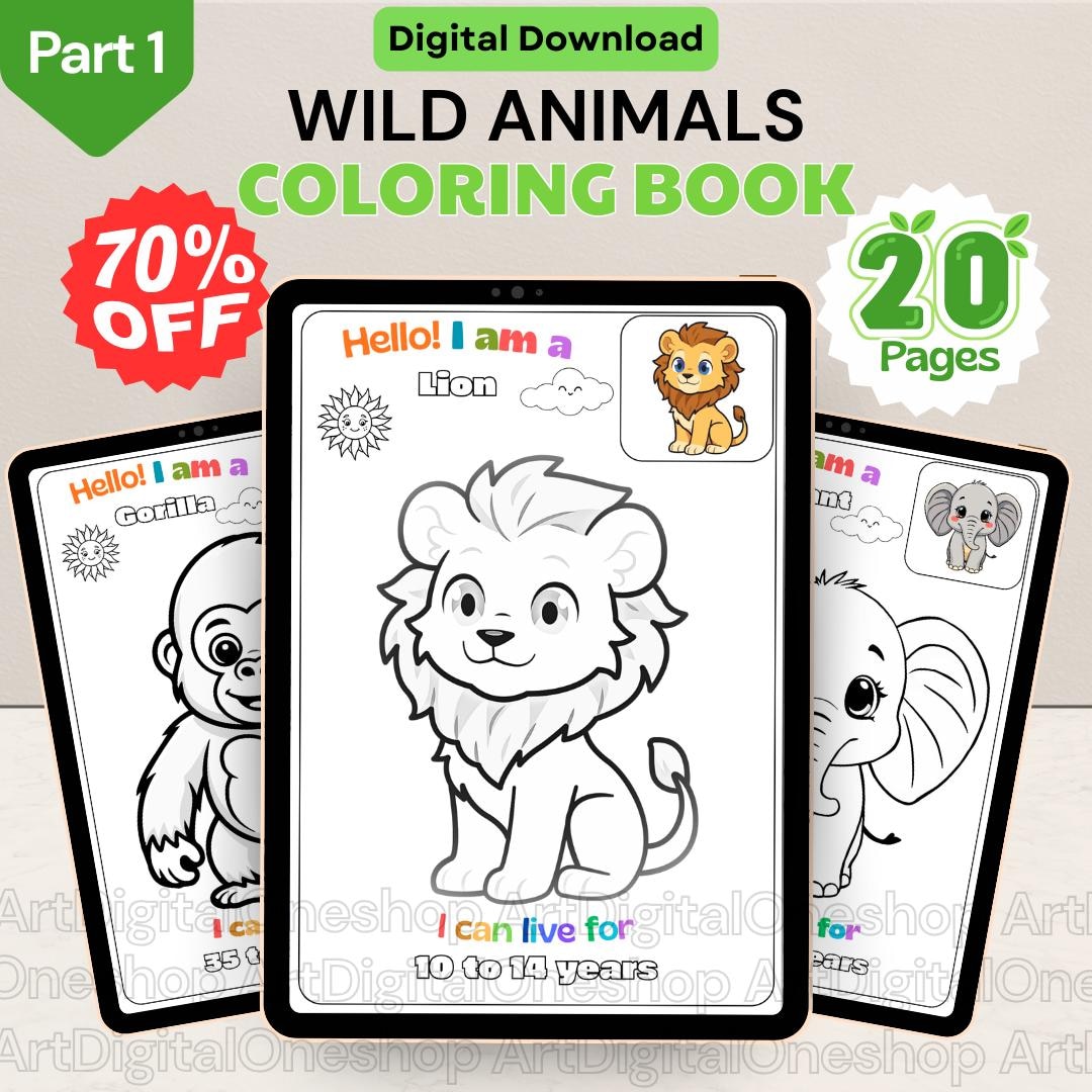 Wild Safari Animals Coloring Book for Kids, Educational A4 (PDF ...