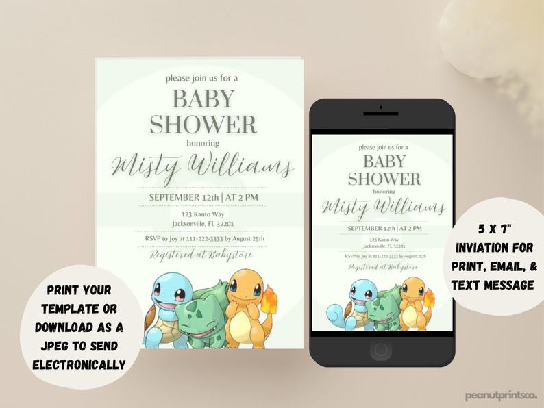 Pokemon Baby Shower Invitation, Editable Shower Invite, Gender Neutral ...