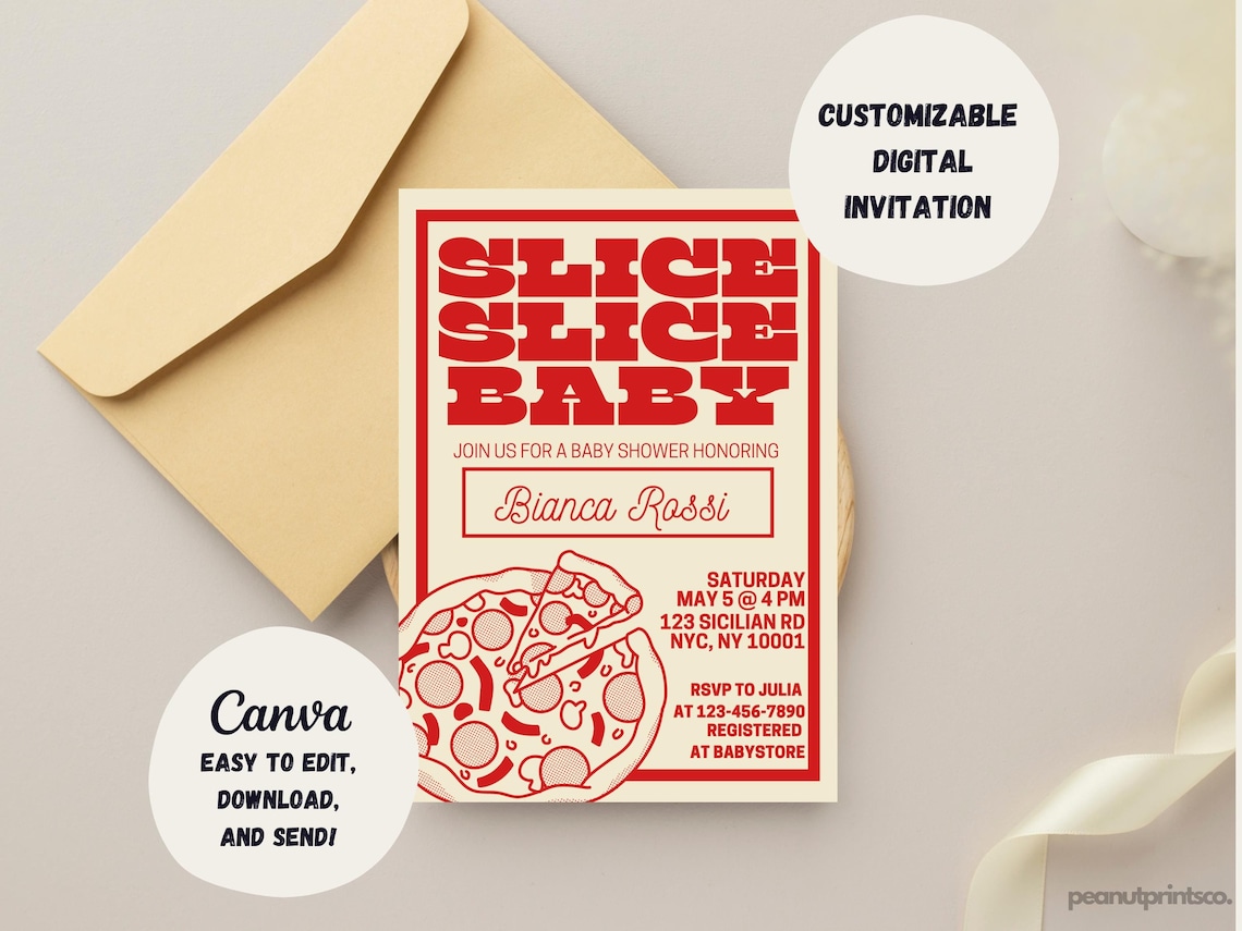 Slice Slice Baby Pizza Baby Shower Invitation, Italian Shower, Pizzeria ...