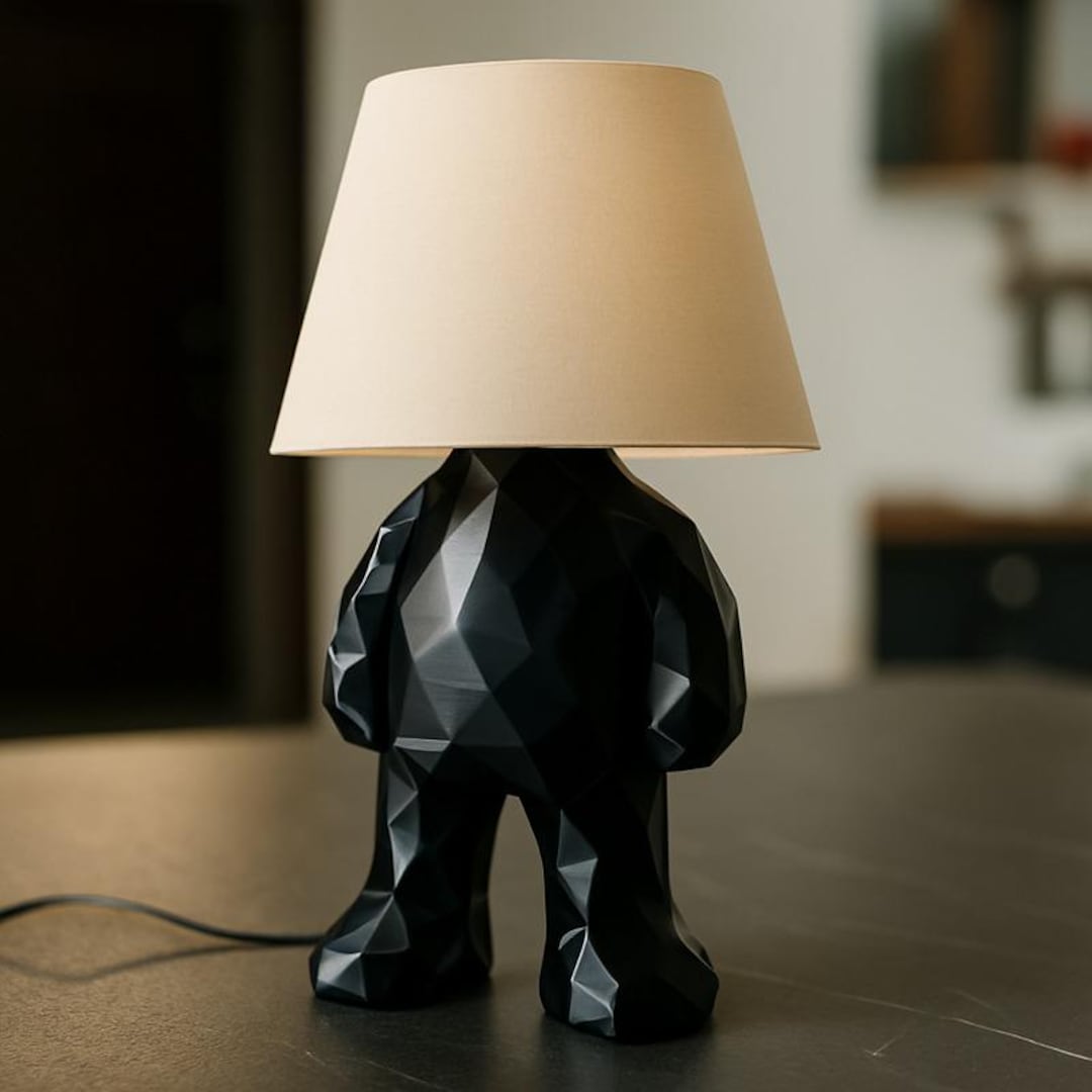 Geometric Humanoid Table Lamp, Black Faceted Figure Light, Modern ...