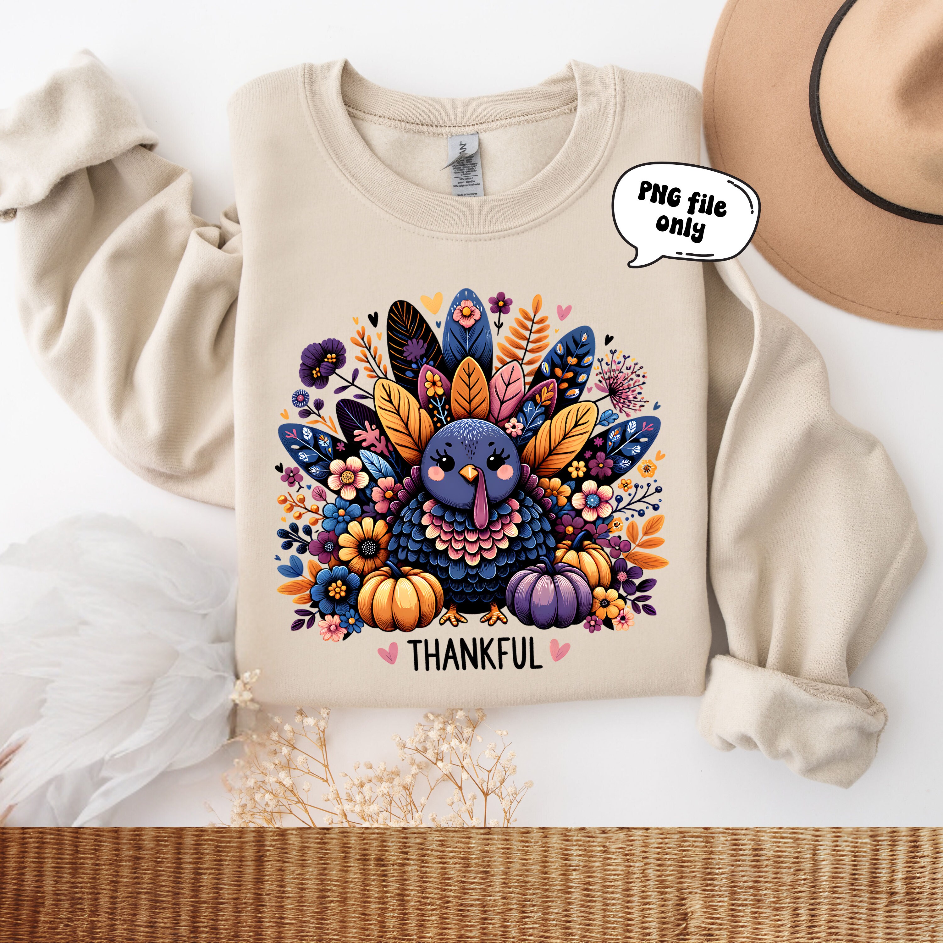 Boho Turkey Clipart, Thankful Turkey PNG Graphic, Transparent ...