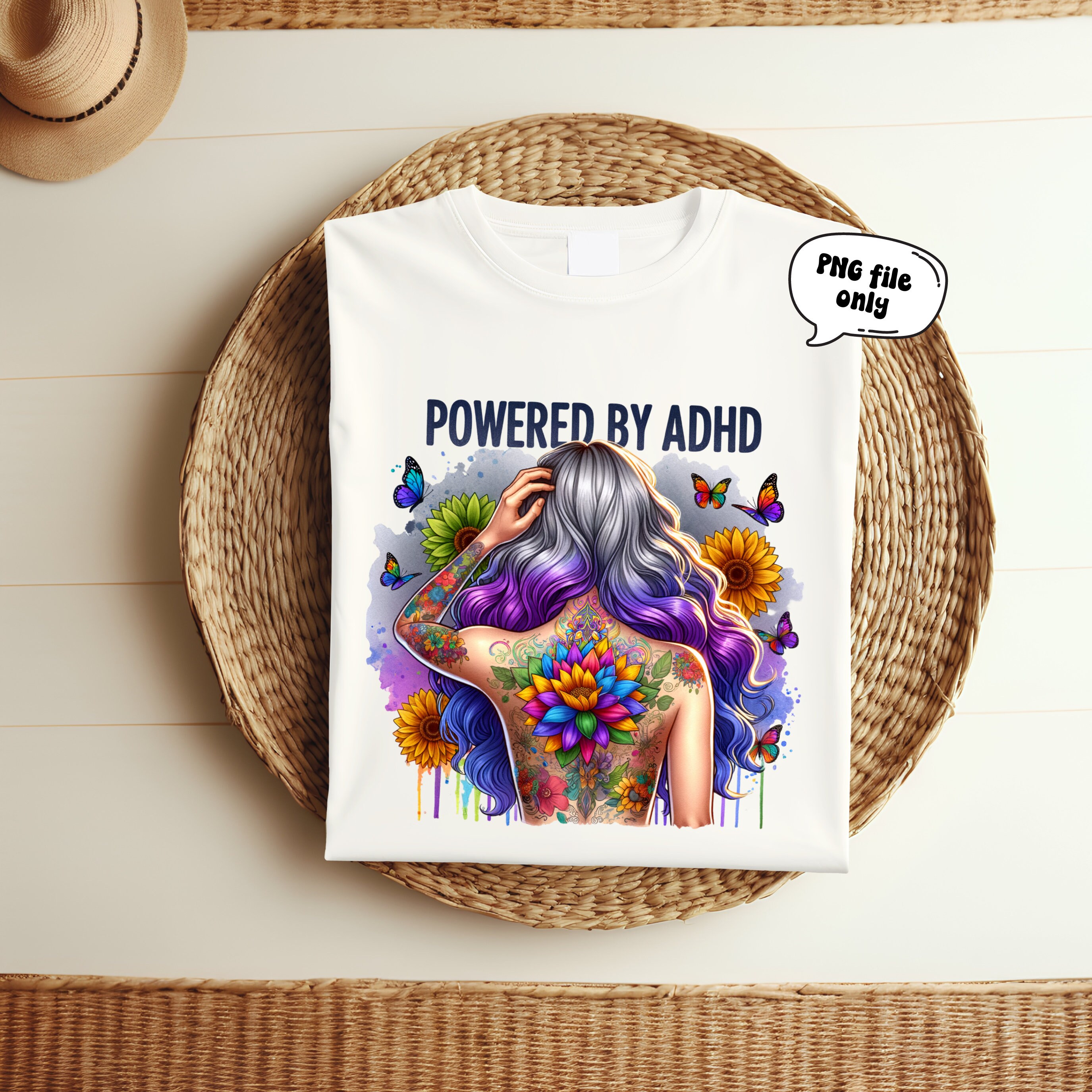 Powered by ADHD Awareness Png, Neurodivergent PNG, Sublimation Design ...