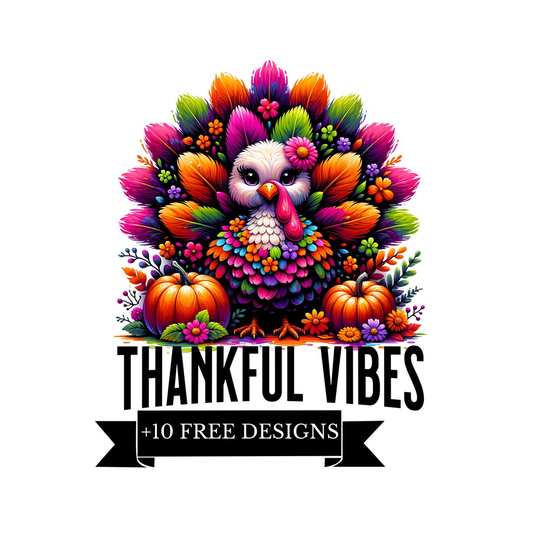 Thankful Vibes Boho Turkey Clipart, Thankful Turkey PNG Graphics ...