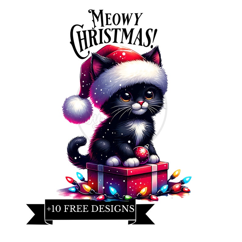 Meowy Christmas PNG, Christmas Cat Clipart, Kitten Christmas Png ...