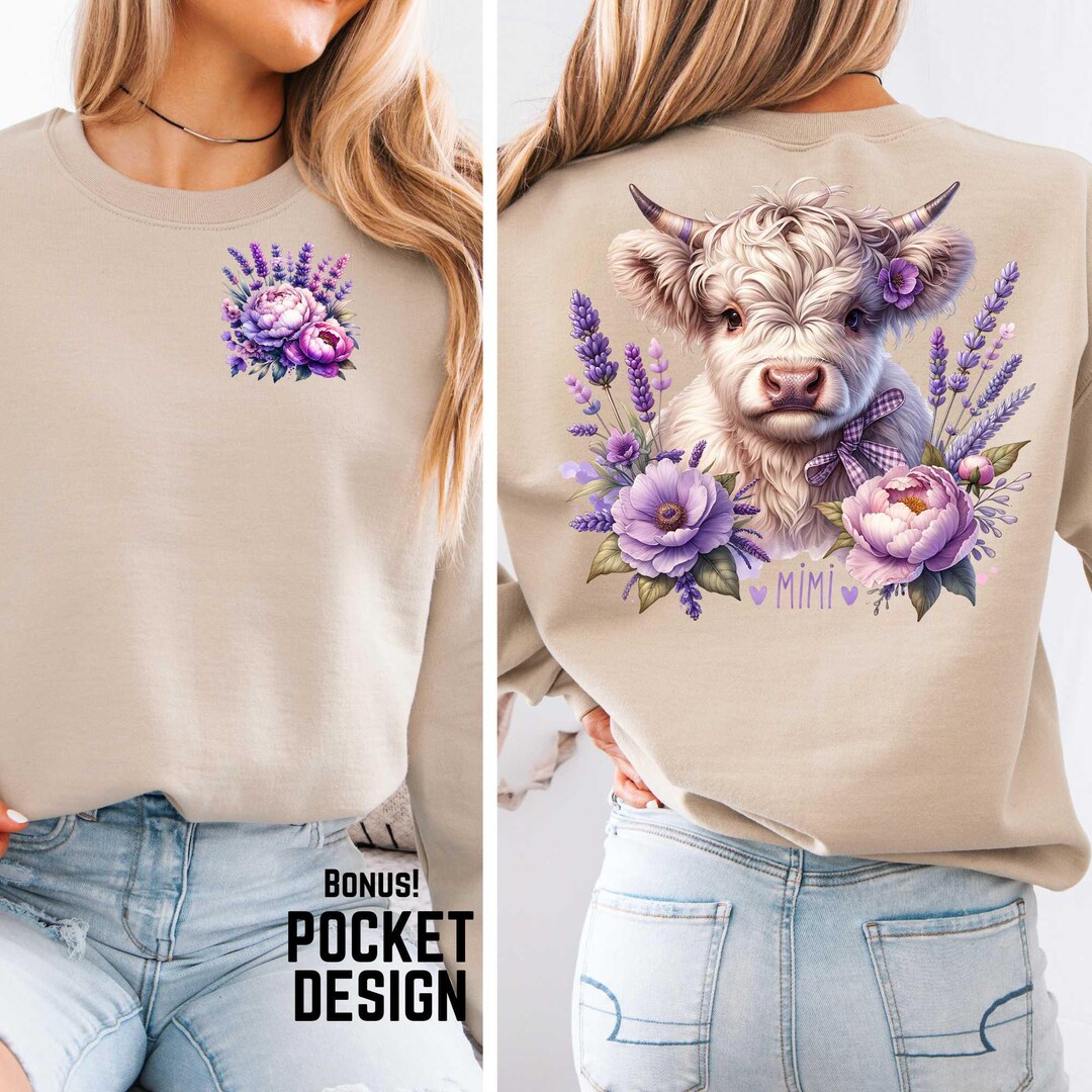 Mimi Highland Cow Png, Cowhide Png, Cute Grandma Cow Sublimation Design ...