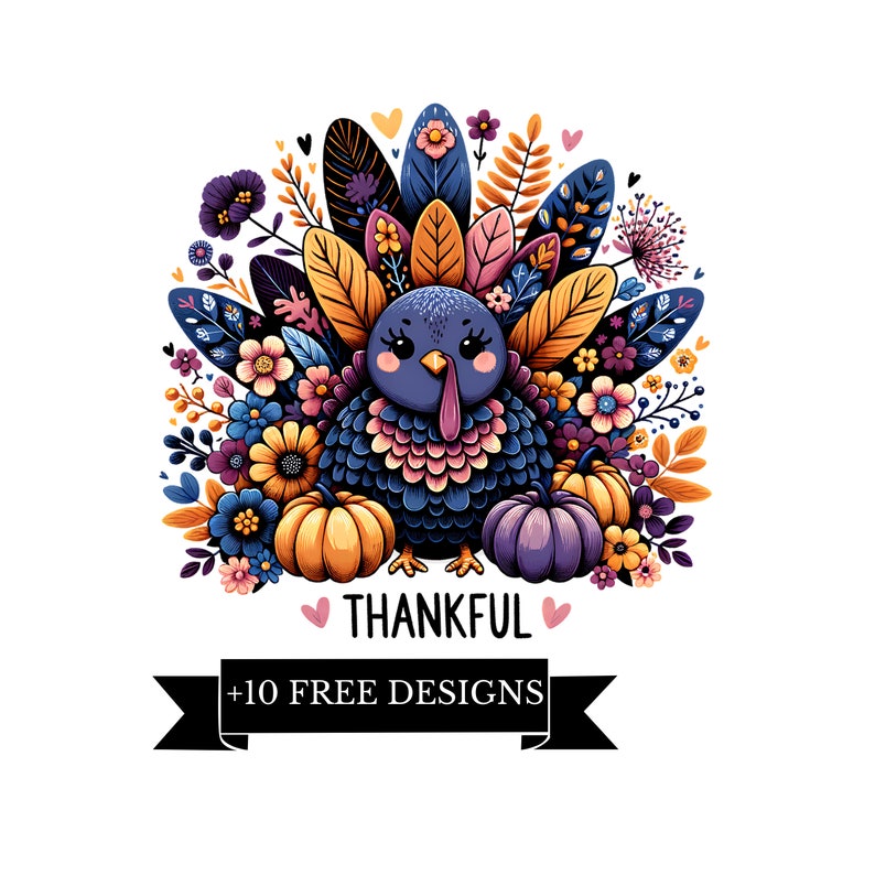 Boho Turkey Clipart, Thankful Turkey PNG Graphic, Transparent ...